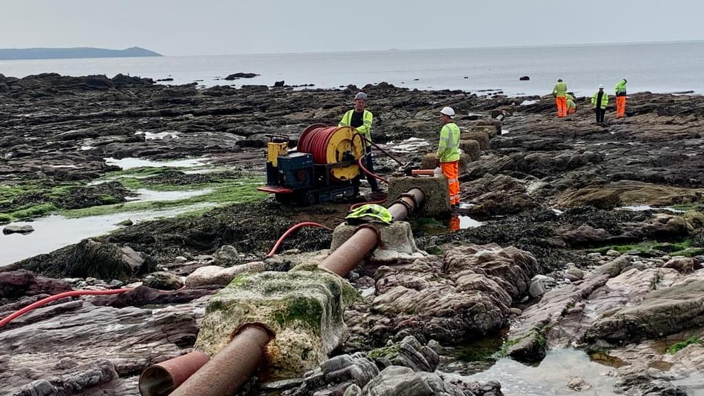 South West Water outflow sewage pipe in front of Downderry's primary ...