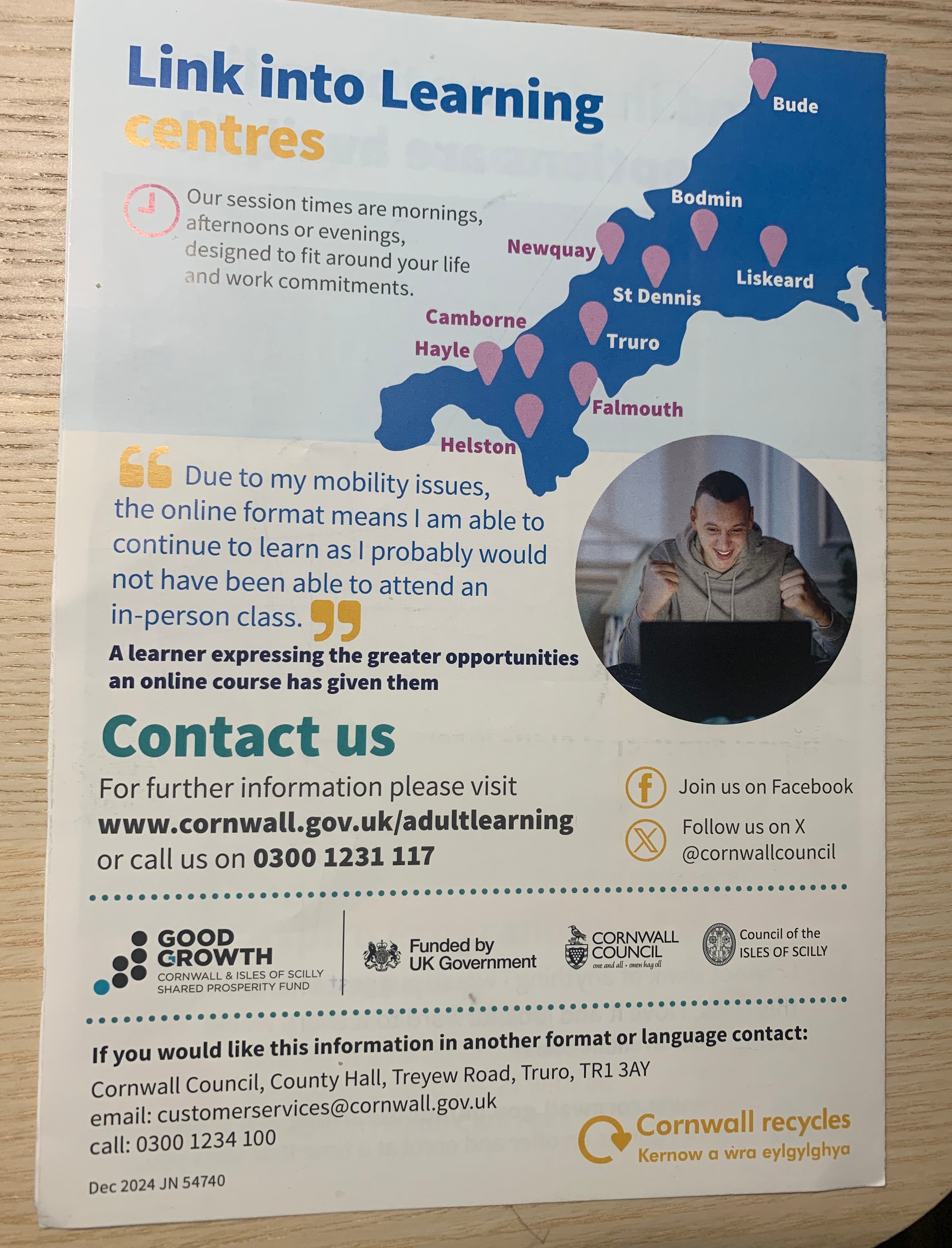 Cornwall Council ‘error’ in sending out adult education leaflets | cornish-times.co.uk